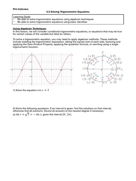 Pre Calculus 53 Solving Trigonometric Equations Conditional Pdf