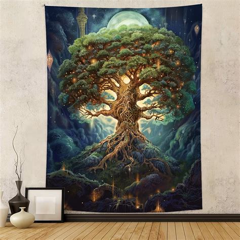 Tapzen Tree Of Life Tapestry For Bedroom Aesthetic Moon Star Galaxy