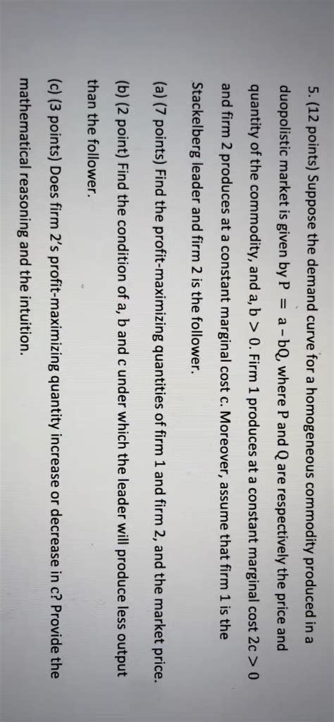 solved 5 12 points suppose the demand curve for a