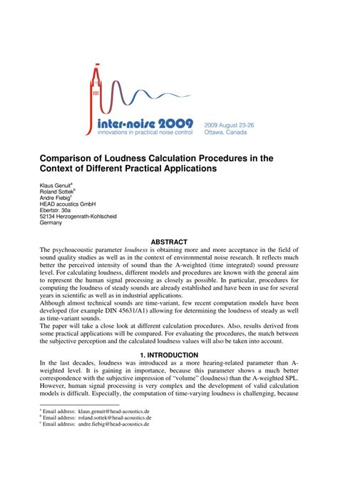 Pdf Comparison Of Loudness Calculation Procedures In The Context Of Different Practical