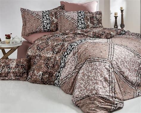 Комплект постільної білизни Nazenin Indigo Kahve Євро 4 наволочки сатин Bed Sheets Bed