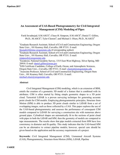 Pdf An Assessment Of Uas Based Photogrammetry For Civil Integrated Management Cim Modeling