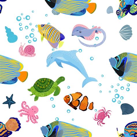 Marine Life Background Seamless Pattern Dolphin Background Image And