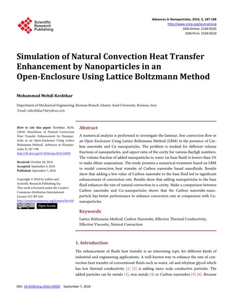 Pdf Simulation Of Natural Convection Heat Transfer Enhancement By Nanoparticles In An Open