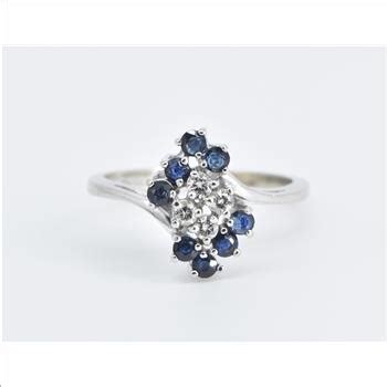 14k Diamond Sapphire Freeform Cluster Statement White Gold Ring Size 6