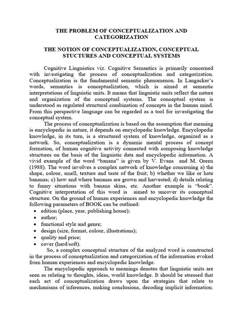 The Problem Of Conceptualization And Categorization Pdf Concept