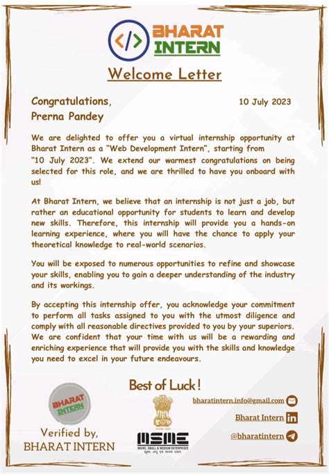 Prerna Pandey On Linkedin Webdevelopment Intern Connections Internship Share Bharatintern