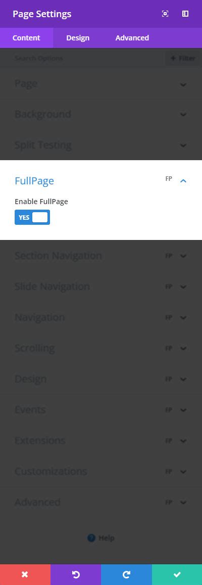 fullpage js docs for divi wordpress plugin