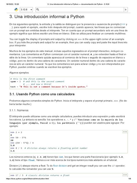 Una Introducción Informal A Python Documentación De Python 3108 Pdf