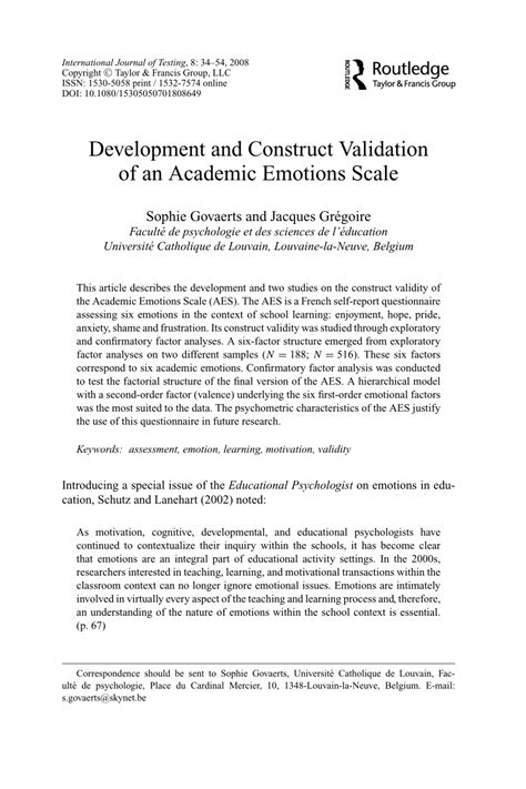 Pdf Development And Construct Validation Of An Academic Emotions Scale
