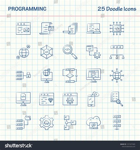 Programming 25 Doodle Icons Hand Drawn Stock Vector Royalty Free