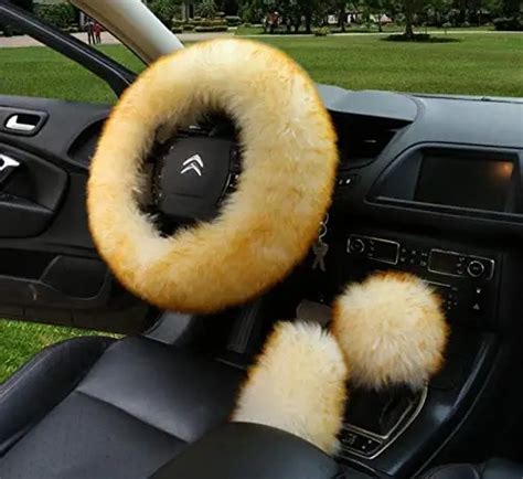 جلد چرخ اتومبیل جلوی چرخ فرمان چرخ دنده گوسفند Okeyda واقعی ترمز دستی 1