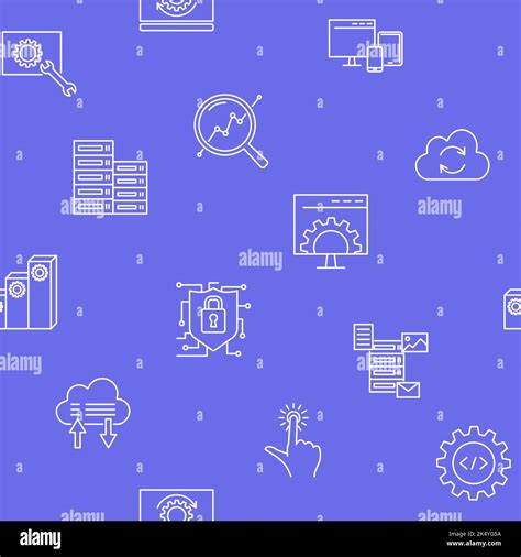 Computer Software Seamless Pattern In Line Style Technology Background Vector Illustration