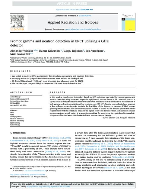 Pdf Prompt Gamma And Neutron Detection In Bnct Utilizing A Cdte Detector
