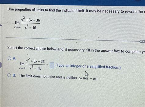 Solved Use Properties Of Limits To Find The Indicated Limit Chegg Com
