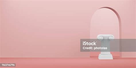 아치와 분홍색 배경에 추상 연단 열입니다 승리 받침대는 미니멀 한 개념입니다 텍스트의 여유 공간입니다 3d 렌더링 그리스에 대한 스톡 사진 및 기타 이미지 Istock