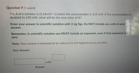 Solved Question 10 1 Point The A Of A Solution Is Chegg Com