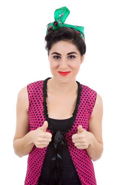 Young Beautiful Pin Up Girl Going Thumbs Up Photo Background And