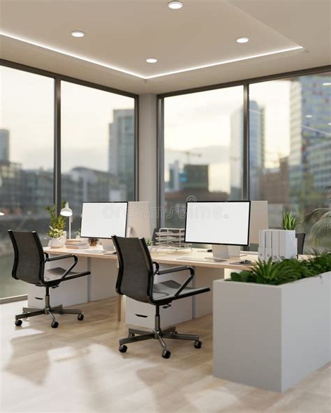 Modern Office Workplace With Digital Tablet Mockup And Copy Space On
