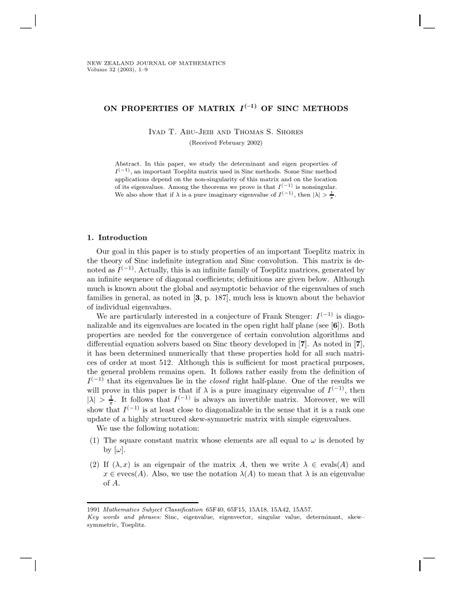 Pdf On Properties Of Matrix I 1 Of Sinc Methods