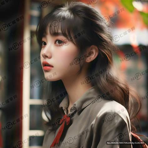Ai创作图侧脸女孩清纯妩媚 昵图网