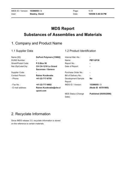 Mds Report Substances Of Assemblies And Materials