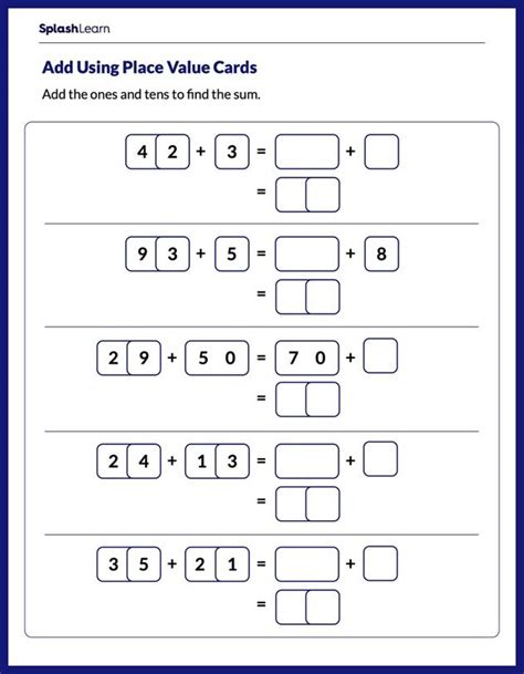 Add Using Place Value Cards Without Regrouping Worksheet