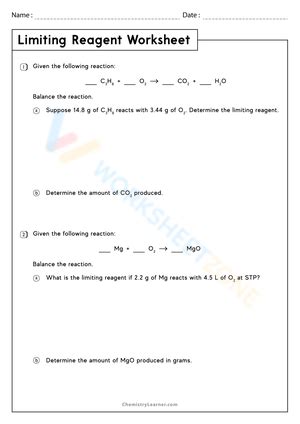 Limiting Reactant Worksheets