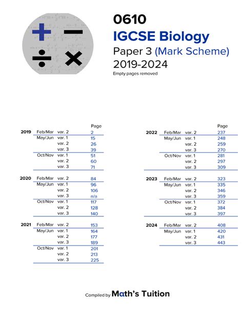 Igcse Biology Paper 3 2019 2024 Mark Scheme Pdf Anatomy
