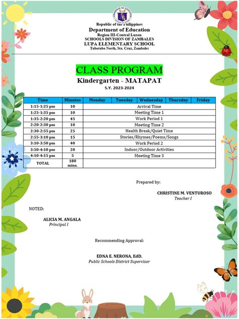Sample Class Program Kinder Matapat Pm Pdf