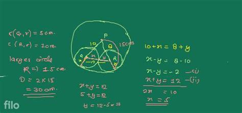 In the given figure three circles with centres p,q and r are drawn such t..