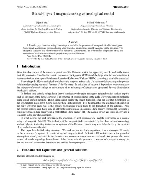 Pdf Bianchi Type I Magnetic String Cosmological Model Bijan Saha