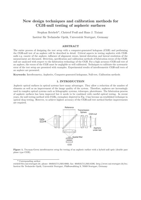 Pdf New Design Techniques And Calibration Methods For Cgh Null