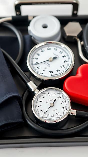 Sphygmomanometer Next To Stethoscope On Medical Tray Premium Ai Generated Image