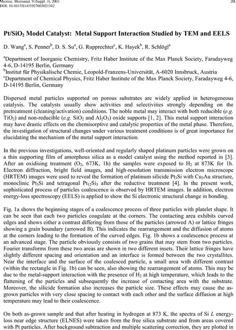Ptsio2 Model Catalyst Metal Support Interaction Studied By Tem And