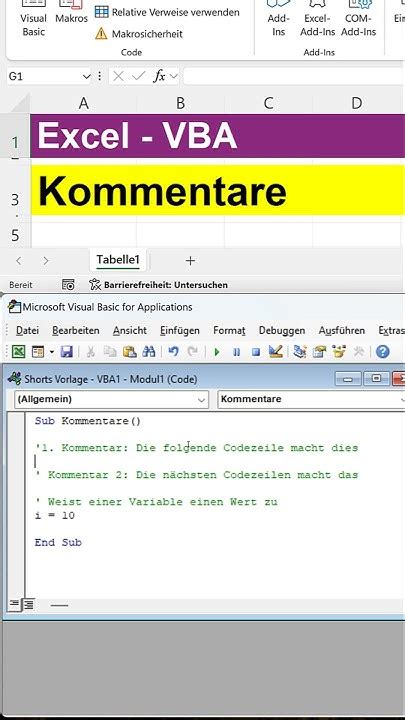 vba kommentare einfügen und code korrekt kommentieren im vba editor von