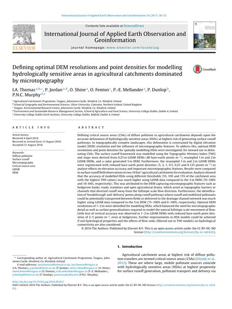 Pdf Defining Optimal Dem Resolutions And Point Densities For Modelling Hydrologically