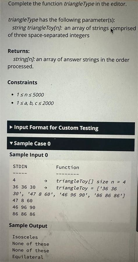 Complete The Function TriangleType In The Editor Chegg