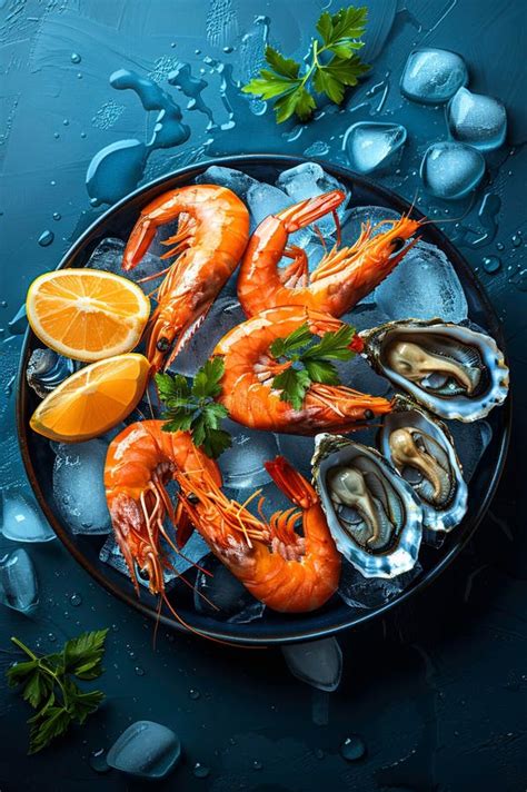 Assorted Seafood Platter With Shellfish And Lemon Generated Ai Stock Illustration