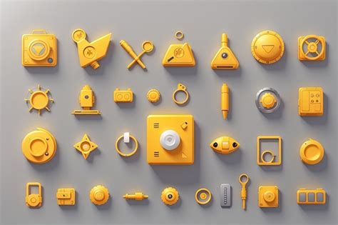 premium photo yellow ui icon set 3d rendering