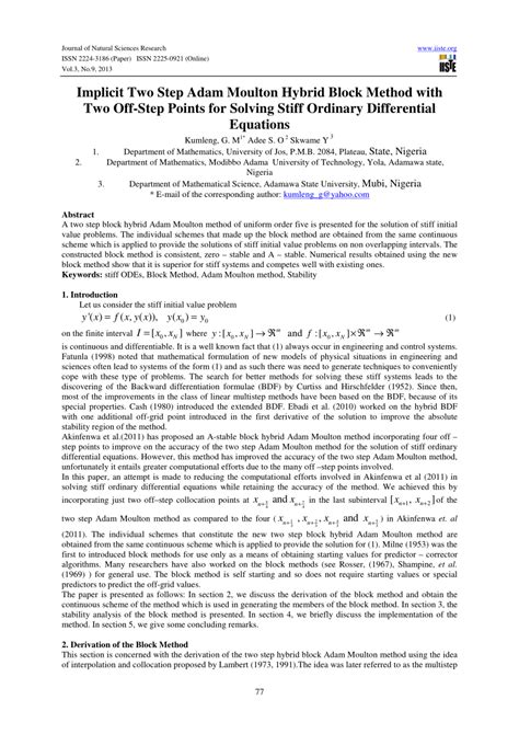 Pdf Implicit Two Step Adam Moulton Hybrid Block Method With Two Off Step Points For Solving