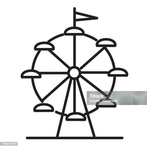 흰색 배경에 관람차 얇은 선 아이콘 편집 가능한 스트로크 가을에 대한 스톡 벡터 아트 및 기타 이미지 가을 개념 검은색