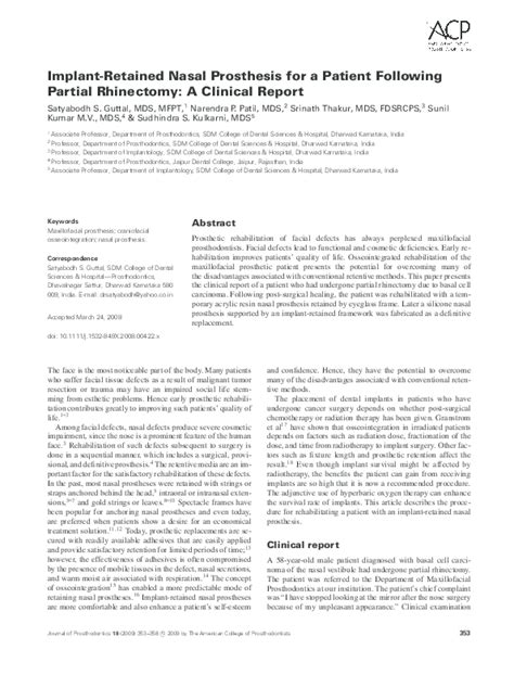 Pdf Implant Retained Nasal Prosthesis For A Patient Following Partial