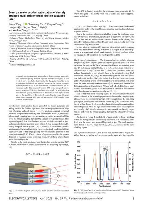 Pdf Beam Parameter Product Optimization Of Densely Arranged Multi‐emitter Tunnel Junction