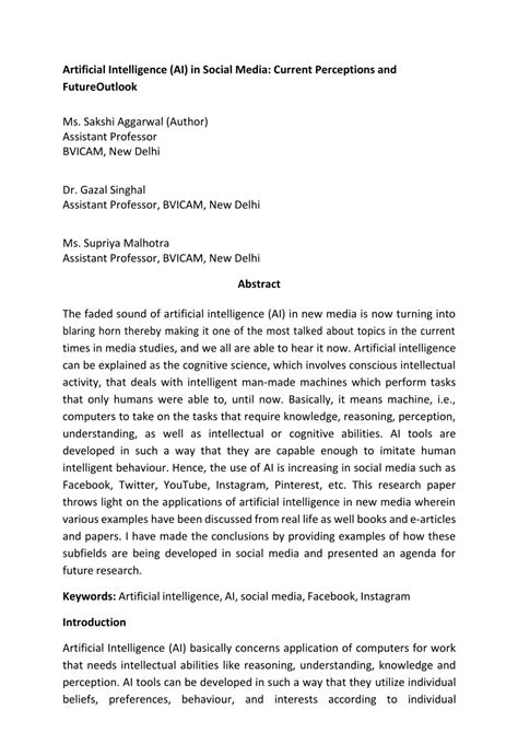 Pdf Artificial Intelligence Ai In Social Media Current Perceptions