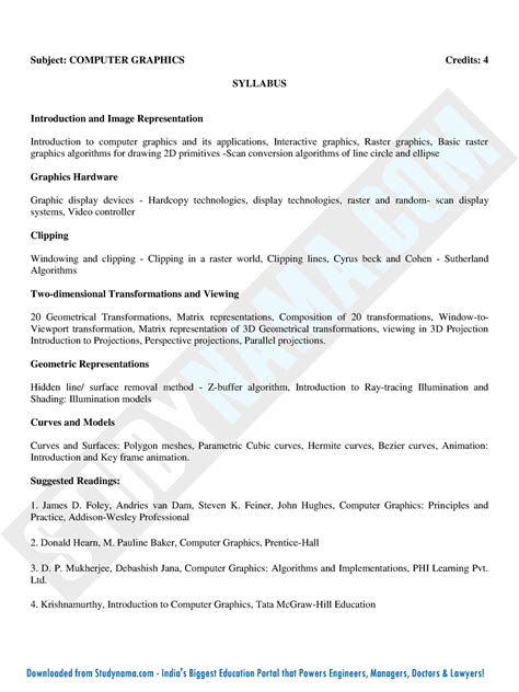Computer Graphics Notes Subject Computer Graphics Credits 4