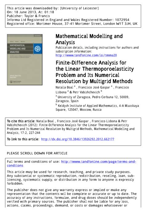 Pdf Finite Difference Analysis For The Linear Thermoporoelasticity Problem And Its Numerical