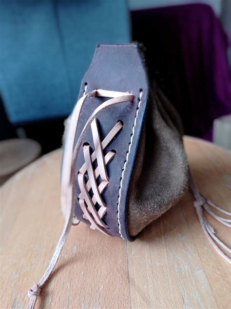 Leather Double Drawstrings Pouch For Larp Or Medieval Costume