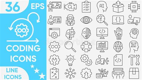 Coding Line Icons Vector And Illustration Set Stock Illustration