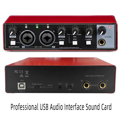 Audio Interface For Recording Portable Professional Sound Card With Loopback Monitor 48v Phantom